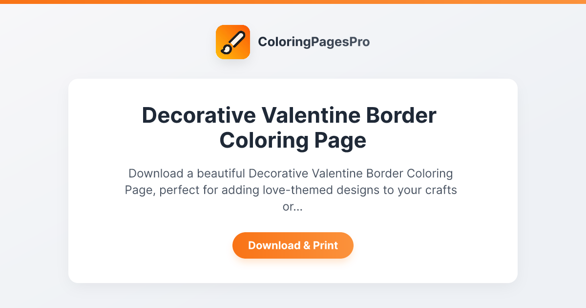 Decorative Valentine Border Coloring Page - Free Printable