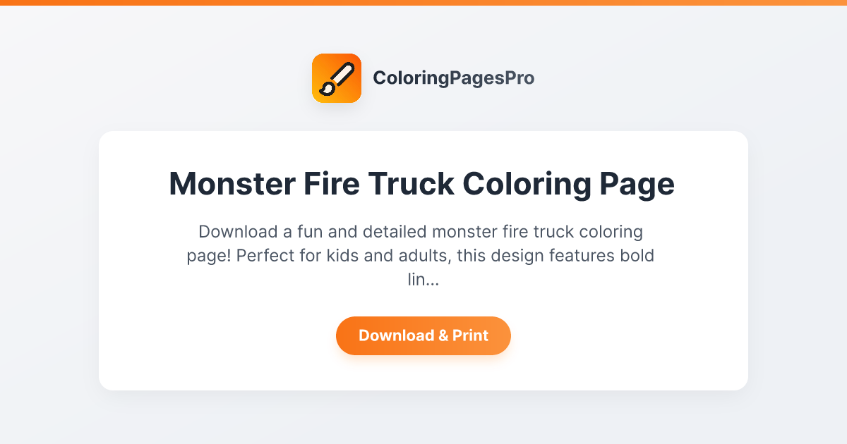 Monster Fire Truck Coloring Page - Free Printable
